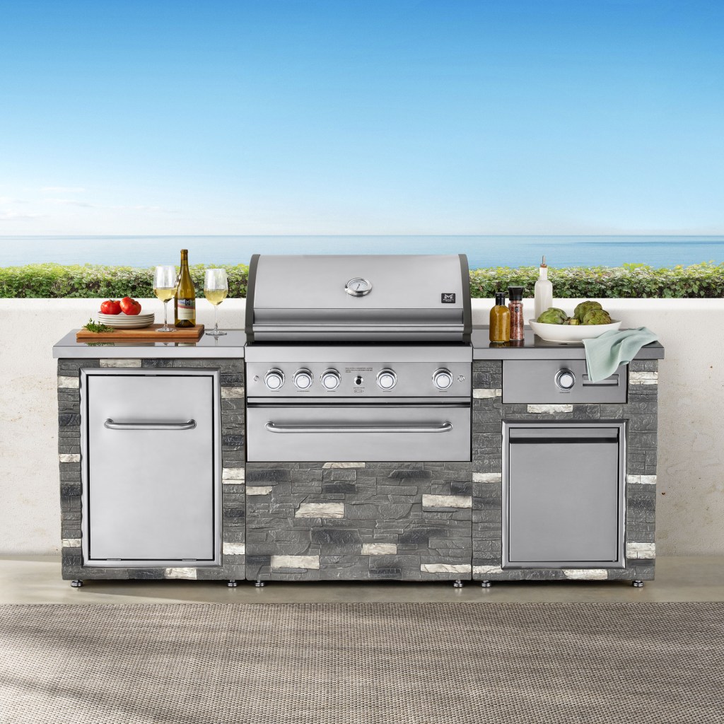 Prokan－SS304 Deluxe Stacked Stone 4-Burner Grill Island with Griddle
